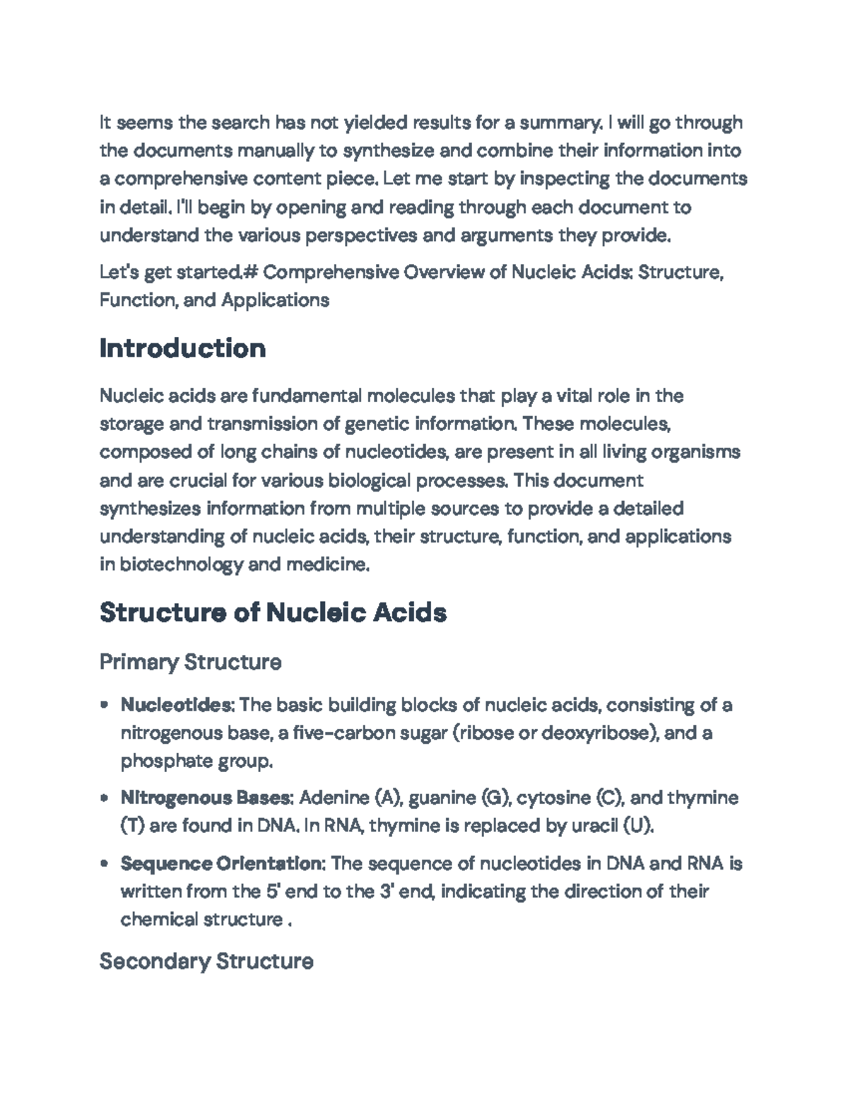 Comprehensive Overview of Nucleic Acids: Structure & Function (BIO101) - Studocu
