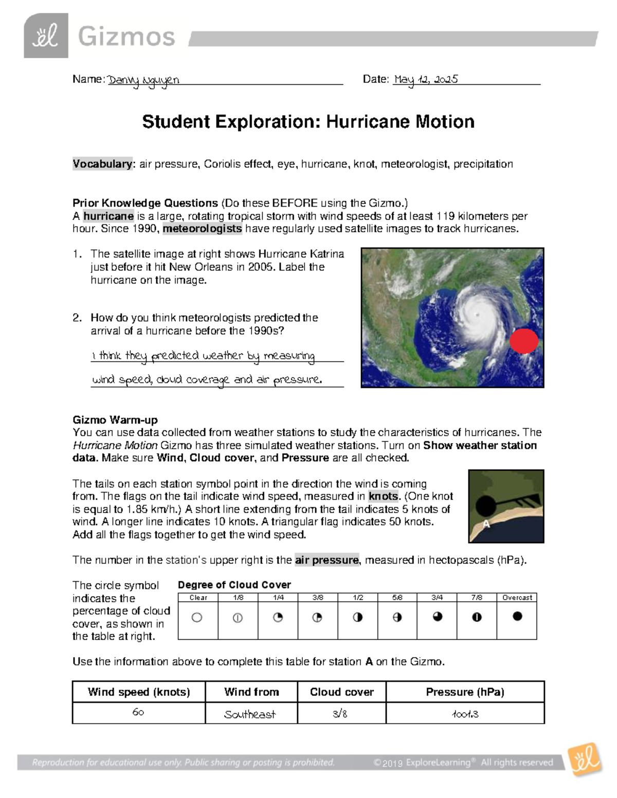 Hurricane Motion Exploration: SE Gizmo Activity Guide - Studocu