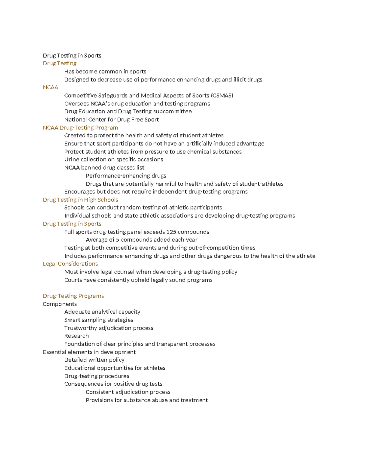 Drug Testing Policies and Procedures in Sports Programs (CSMAS) - Studocu
