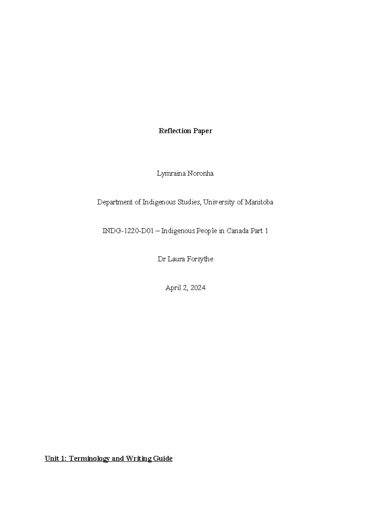 Reflection Paper on Indigenous Terminology & History - INDG-1220-D01 ...