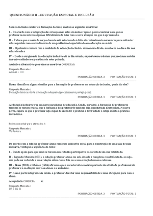 Questionári 1 - QUESTIONÁRIO – EDUCAÇÃO ESPECIAL E INCLUSÃO – AULA 01 ...