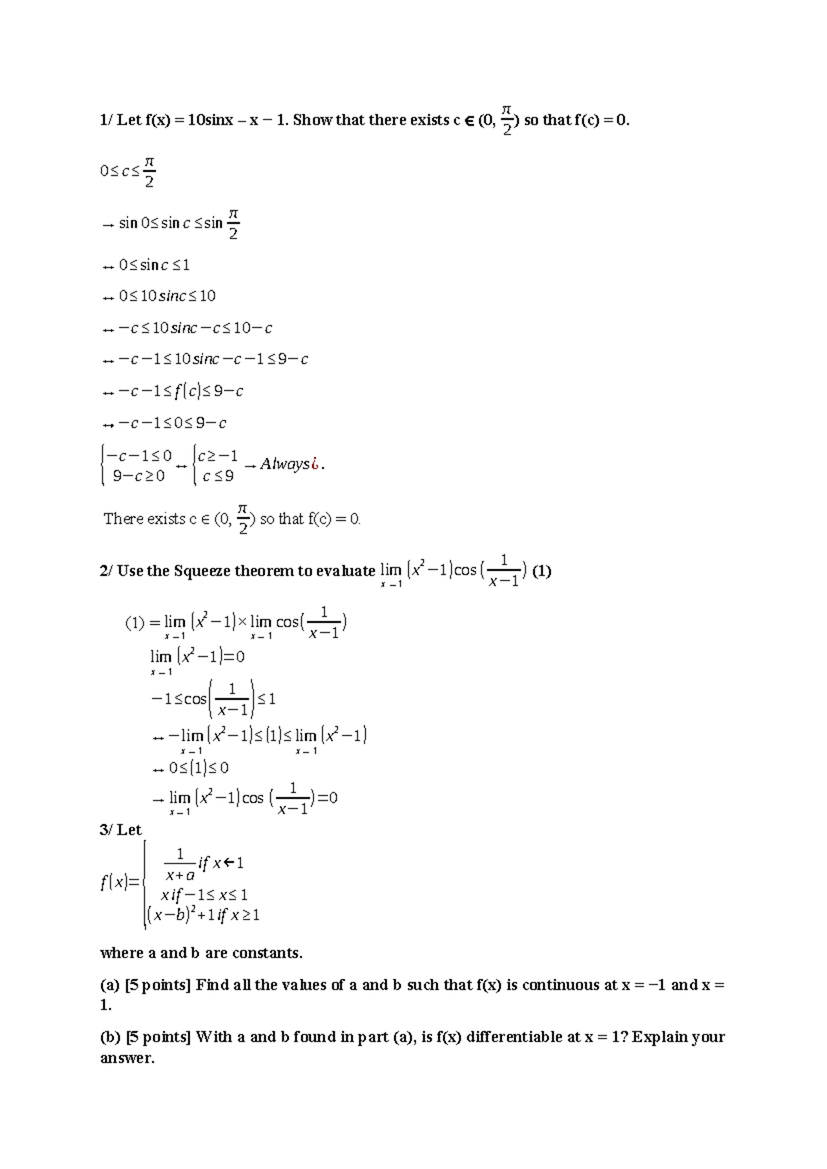 Midterm Exam Notes: Analyzing Functions and Limits - Studocu