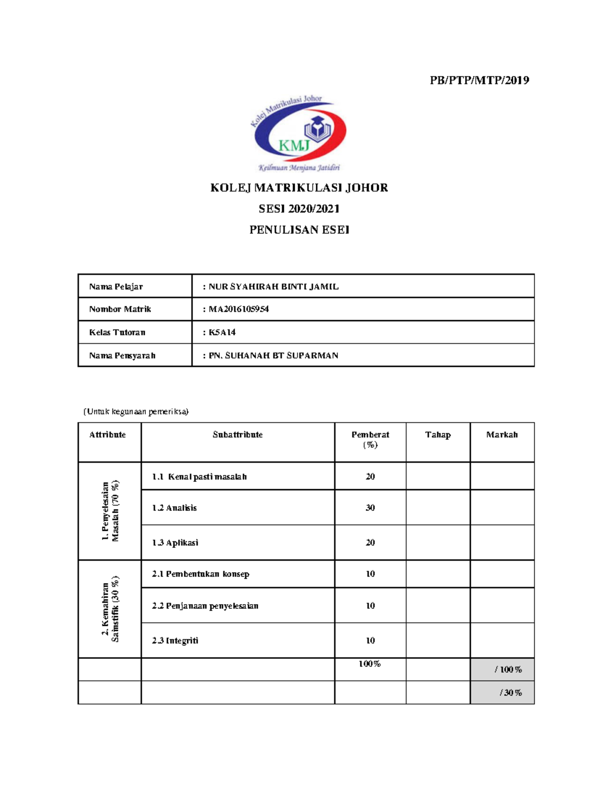 Assignment esei ekonomi AE015 KOLEJMATRIKULASIJOHOR SEMESTER 1 - PB/PTP ...