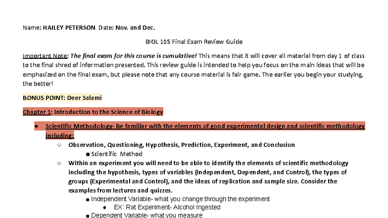 Final Exam Study Guide: Cellular Biology & Genetics (BIO 101) - Studocu