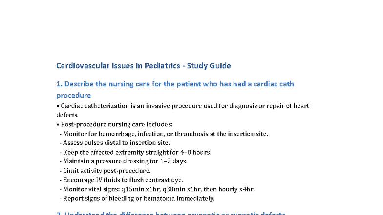 Cardiovascular Issues in Pediatrics Study Guide 2: Nursing Care ...