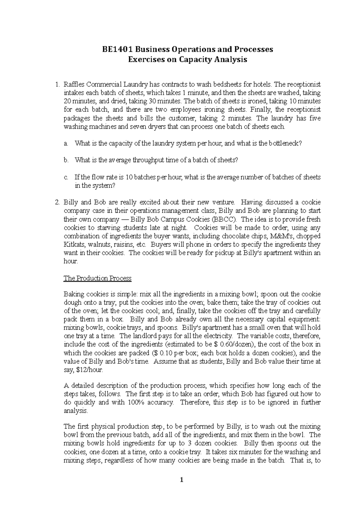 BE1401 Business Operations: Capacity Analysis Exercises - Studocu