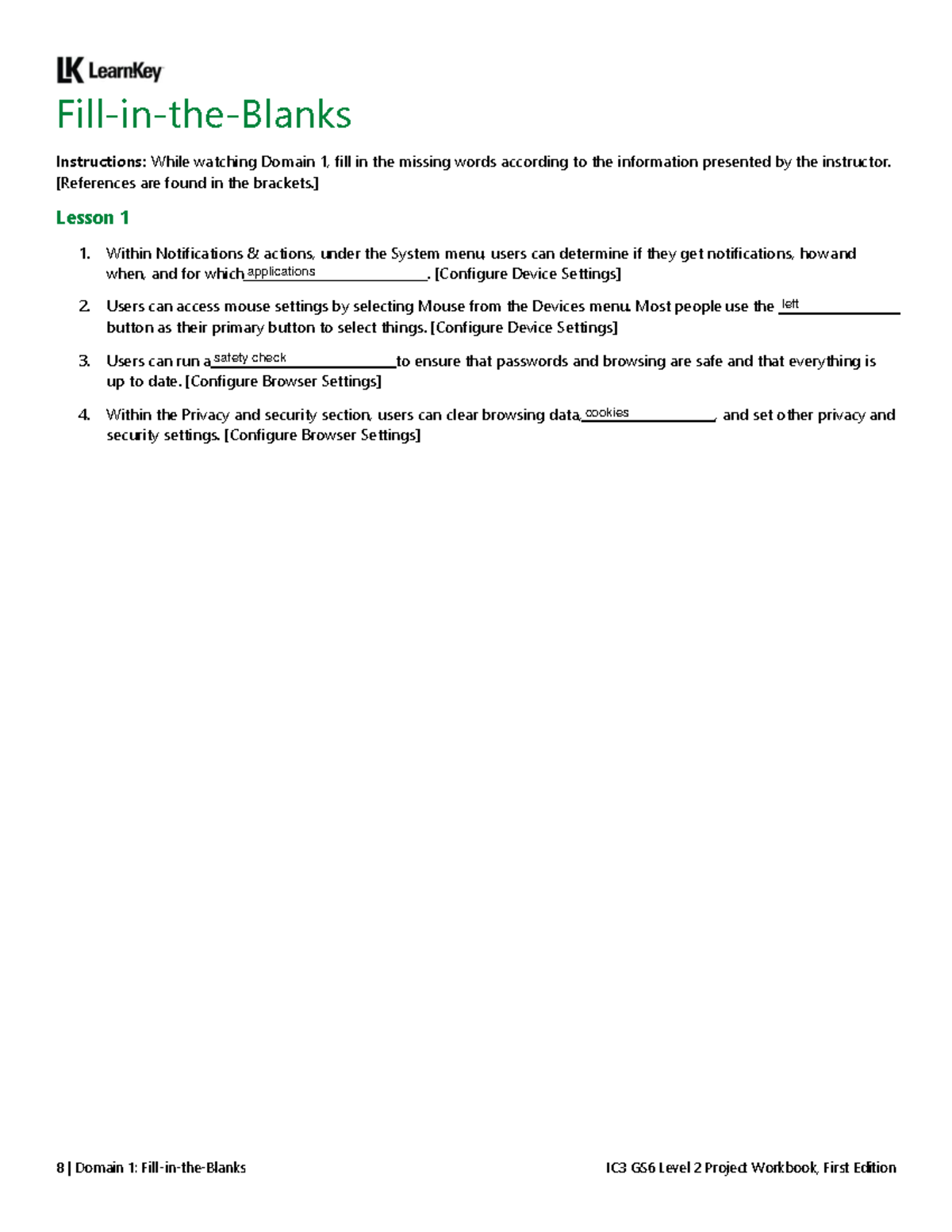 IC3 GS6 Level 2 Domain 1 Lesson 1 Fill-in-the-Blanks Workbook - Studocu