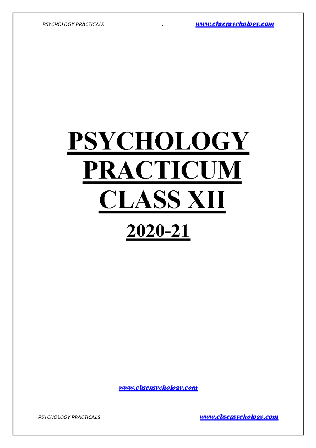 Psychology Practicals for Class XII - CBSE Practical File Guide - Studocu