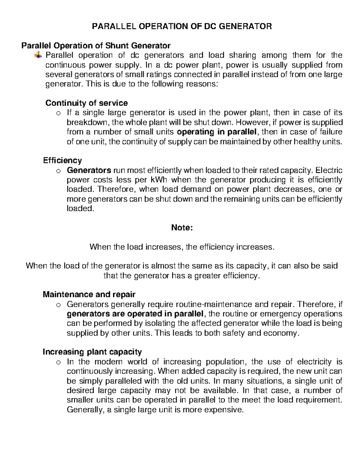 Parallel Operation of DC Generators: Theory and Practice Notes - Studocu