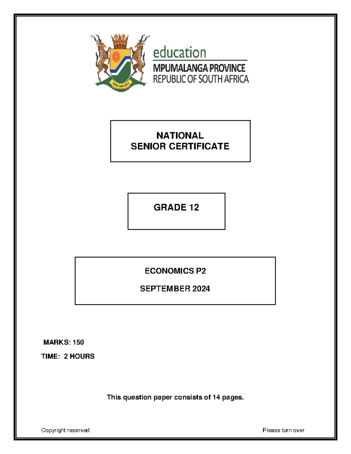 Economics P2 QP September 2024 - Grade 12 NSC Examination Paper - Studocu