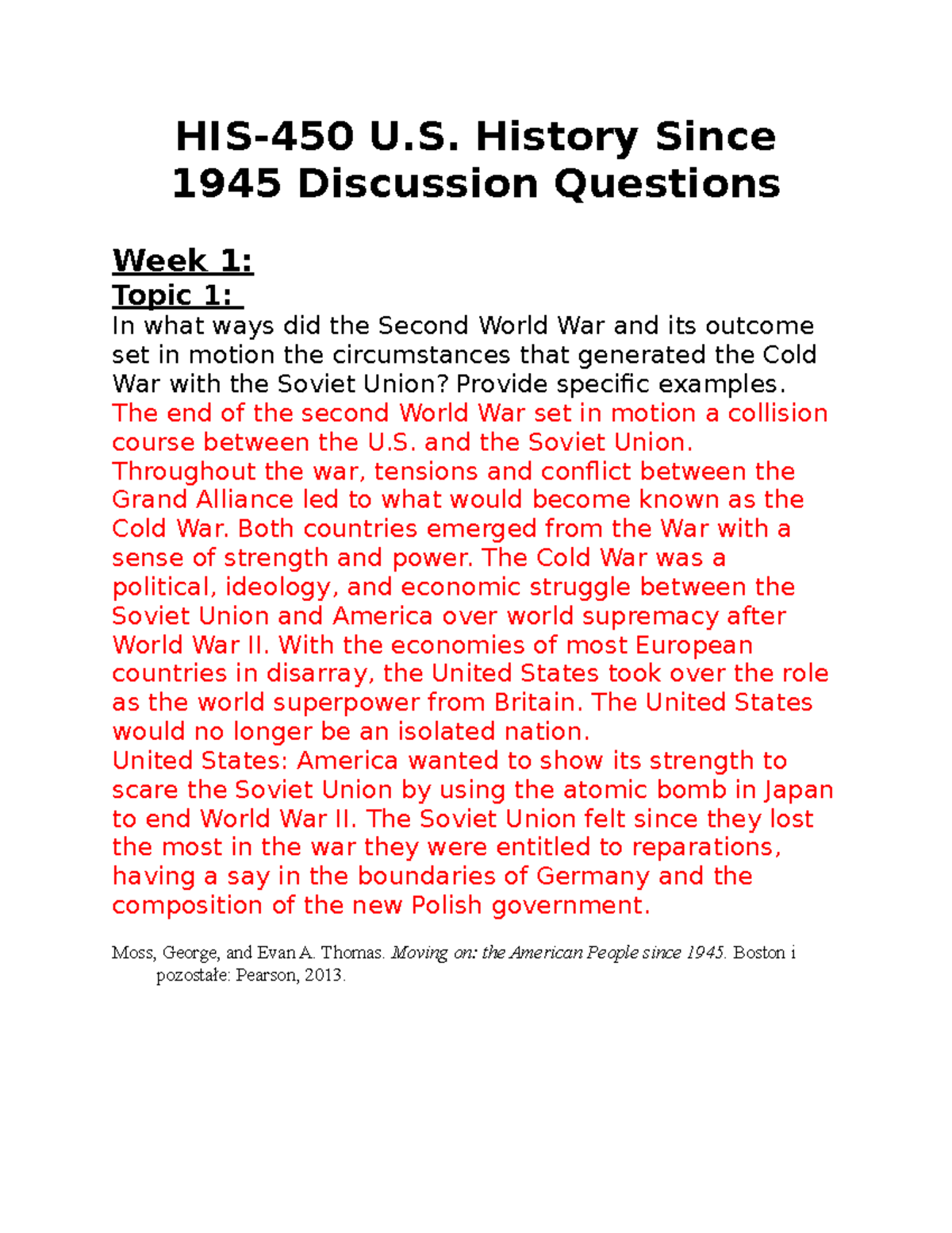 HIS-450 Discussion Questions - U. History Since 1945 Discussion ...