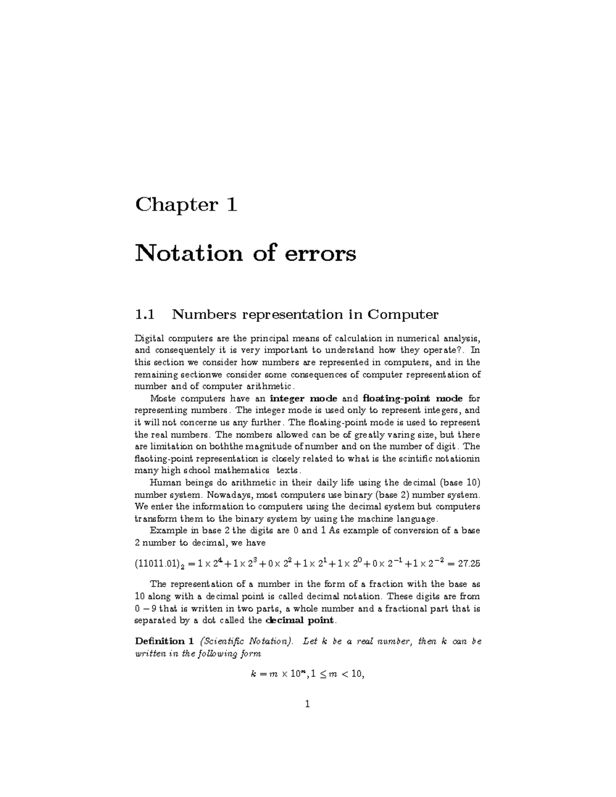 Numerical Analysis 1 - Chapter 1: Error Notation and Floating-Point ...