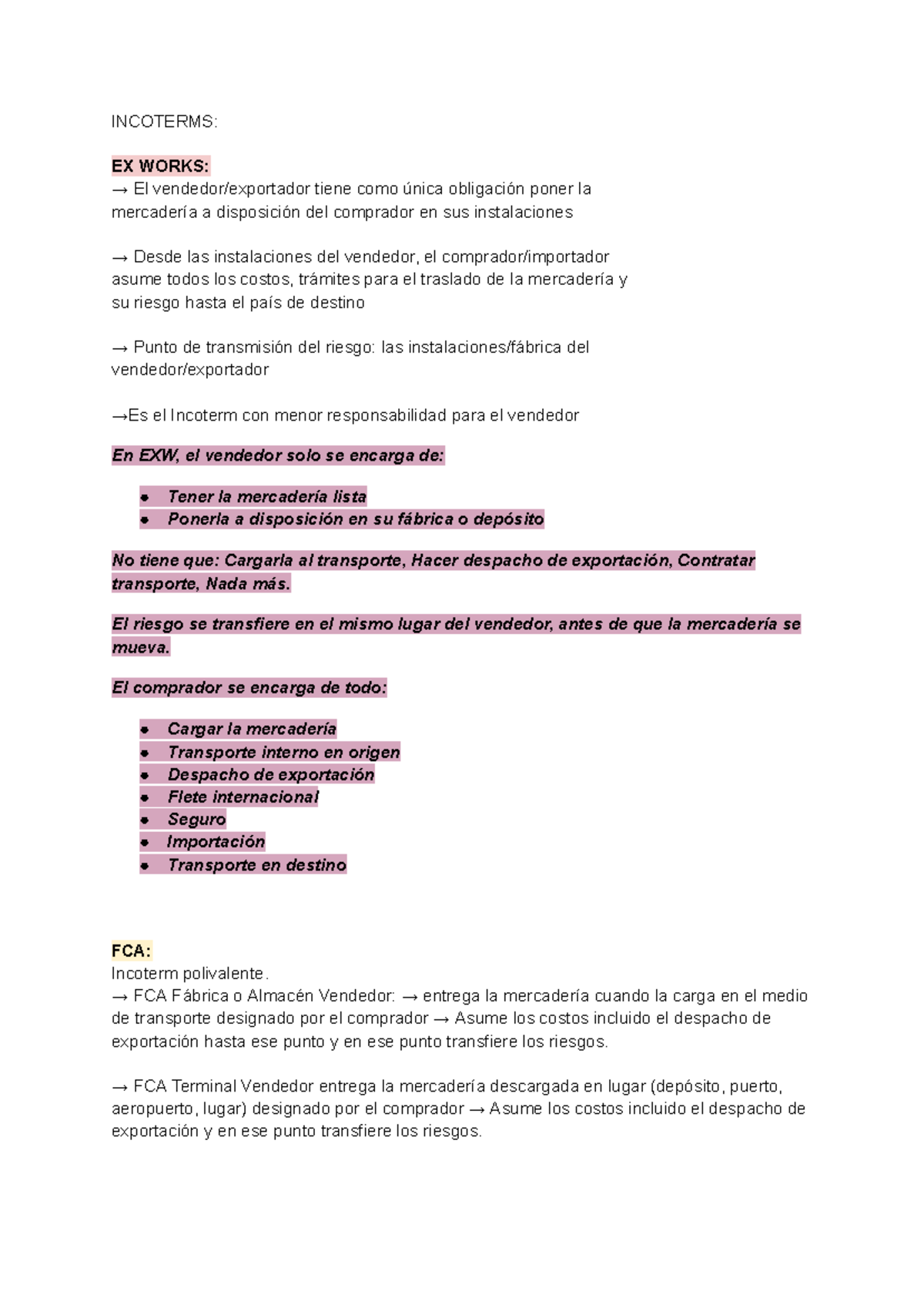 INCOTERMS: EXW, FCA, FOB, DDP, DAP - Resumen y Responsabilidades - Studocu