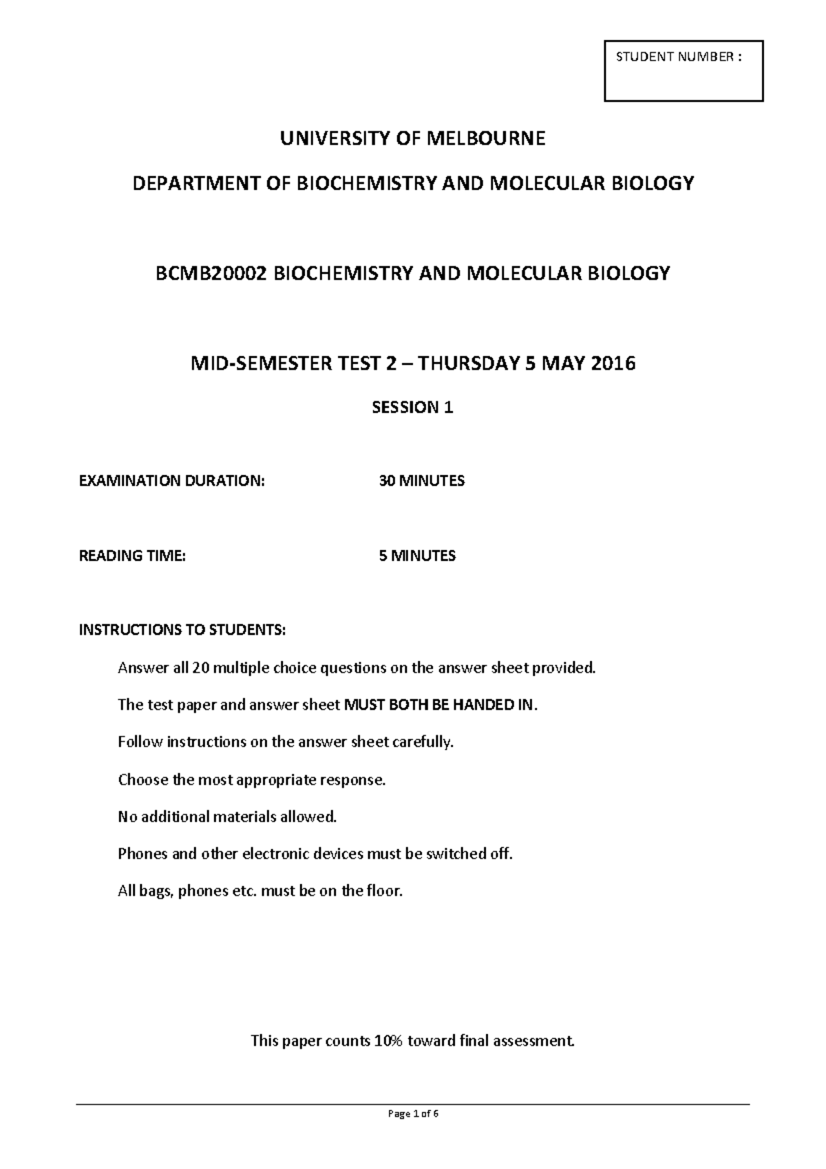 BCMB2000 Test 2 Review: Biochemistry & Molecular Biology SEM1 2016 ...