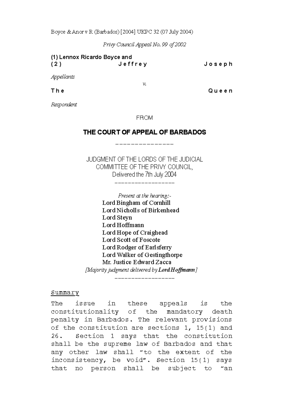 Boyce & Joseph v The Queen: Privy Council Appeal on Death Penalty ...