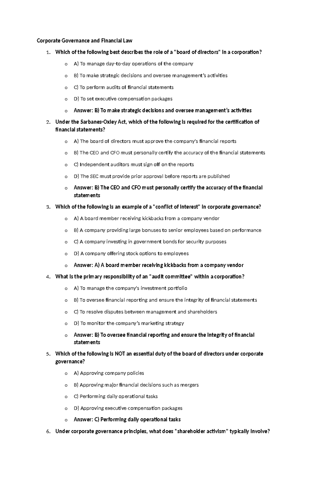 Corporate Governance & Financial Law (CGFL) Study Guide - Studocu