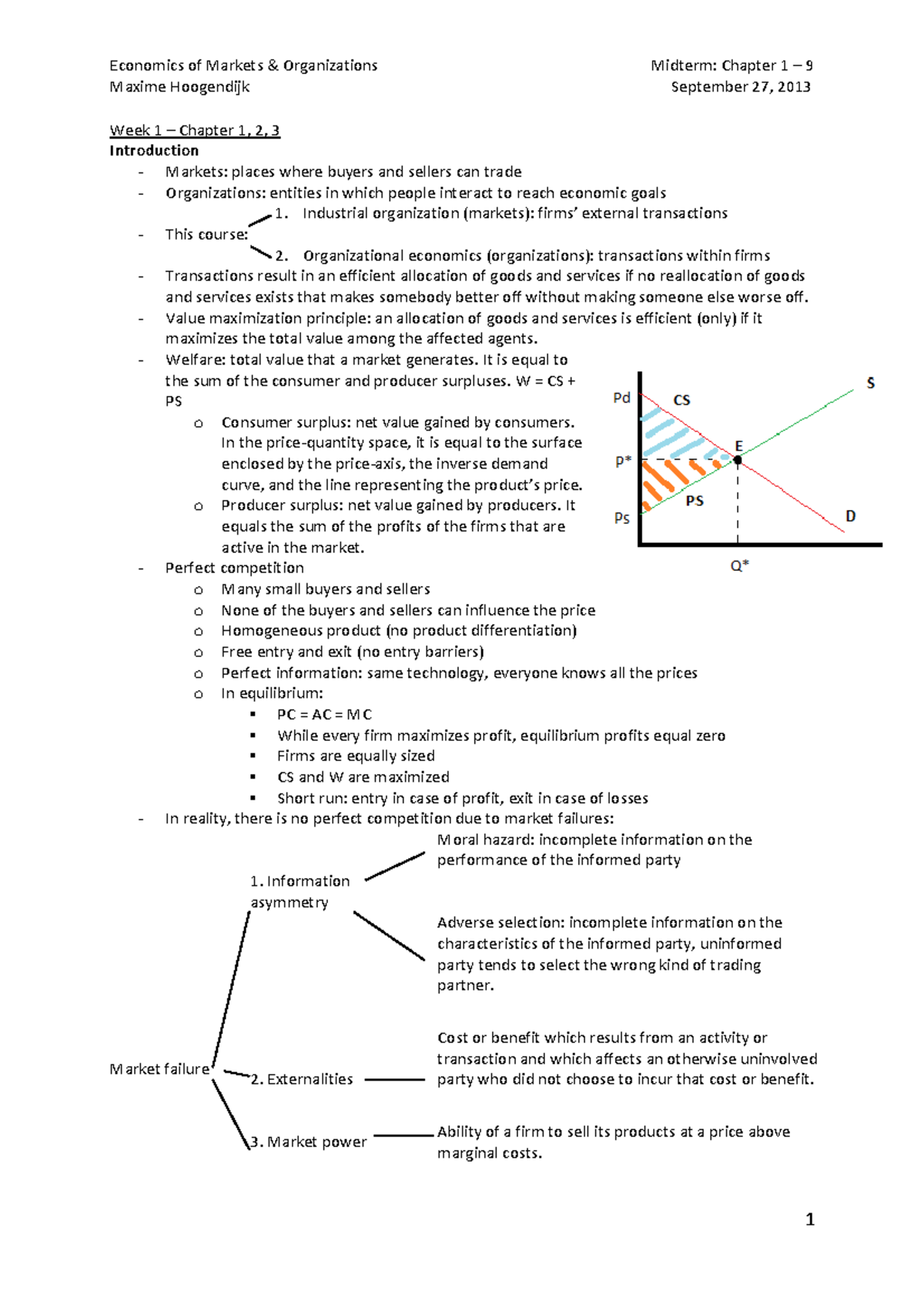 Summary of Economics of Markets & Organizations (Ch 1-9) - 2013 ...