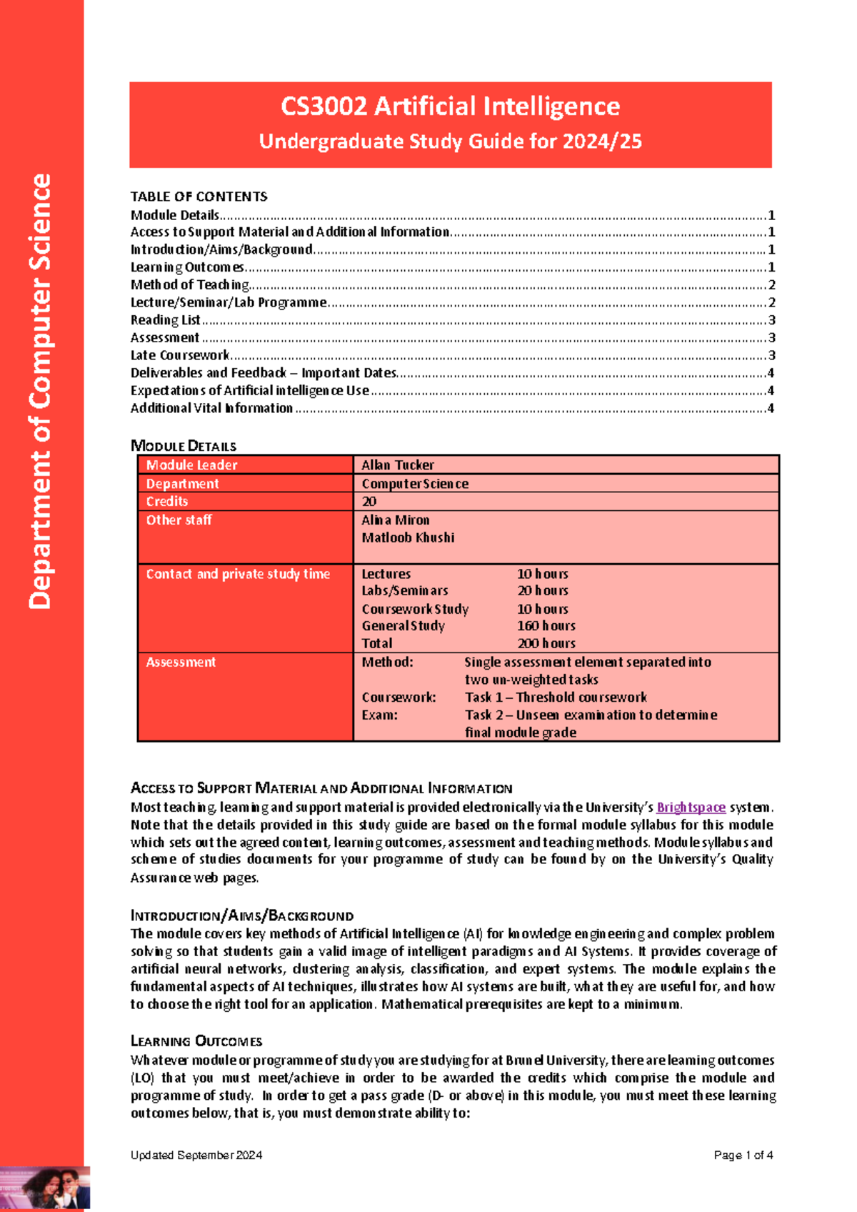CS3002 Artificial Intelligence Study Guide: Module Overview and ...