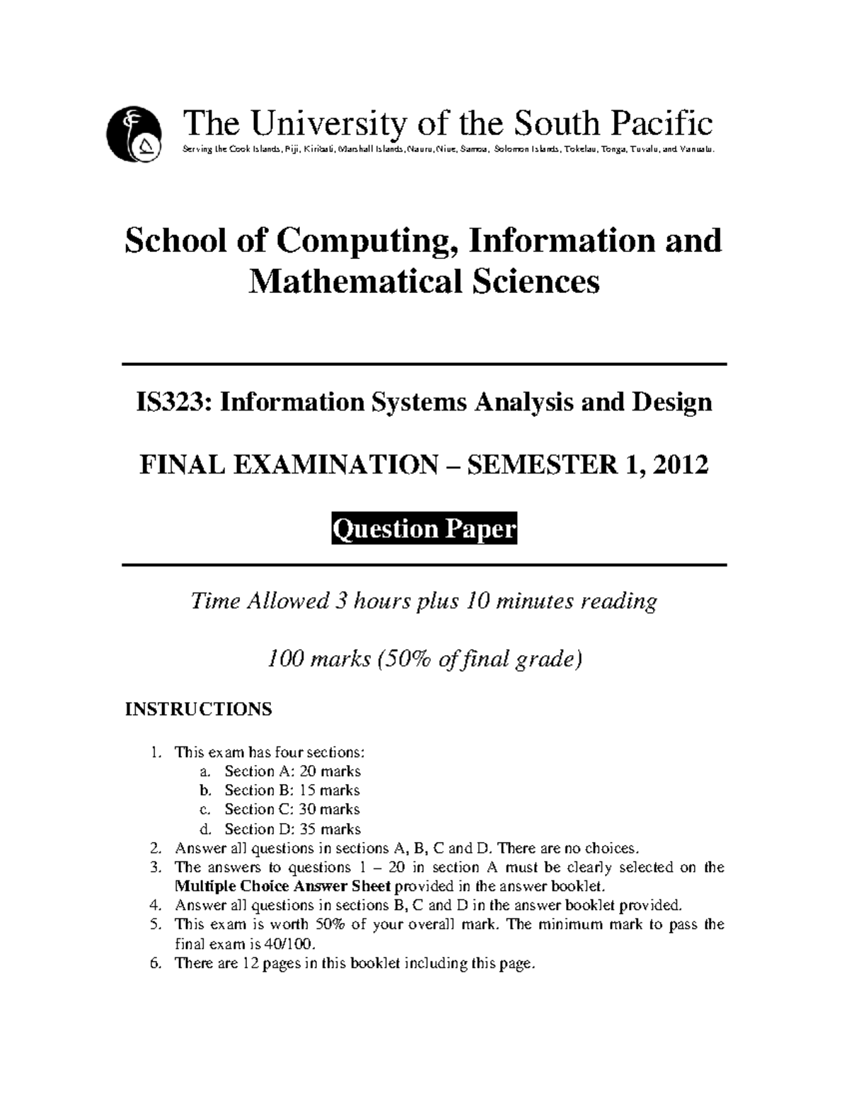 IS323: Final Exam Paper – Information Systems 2012 - Studocu