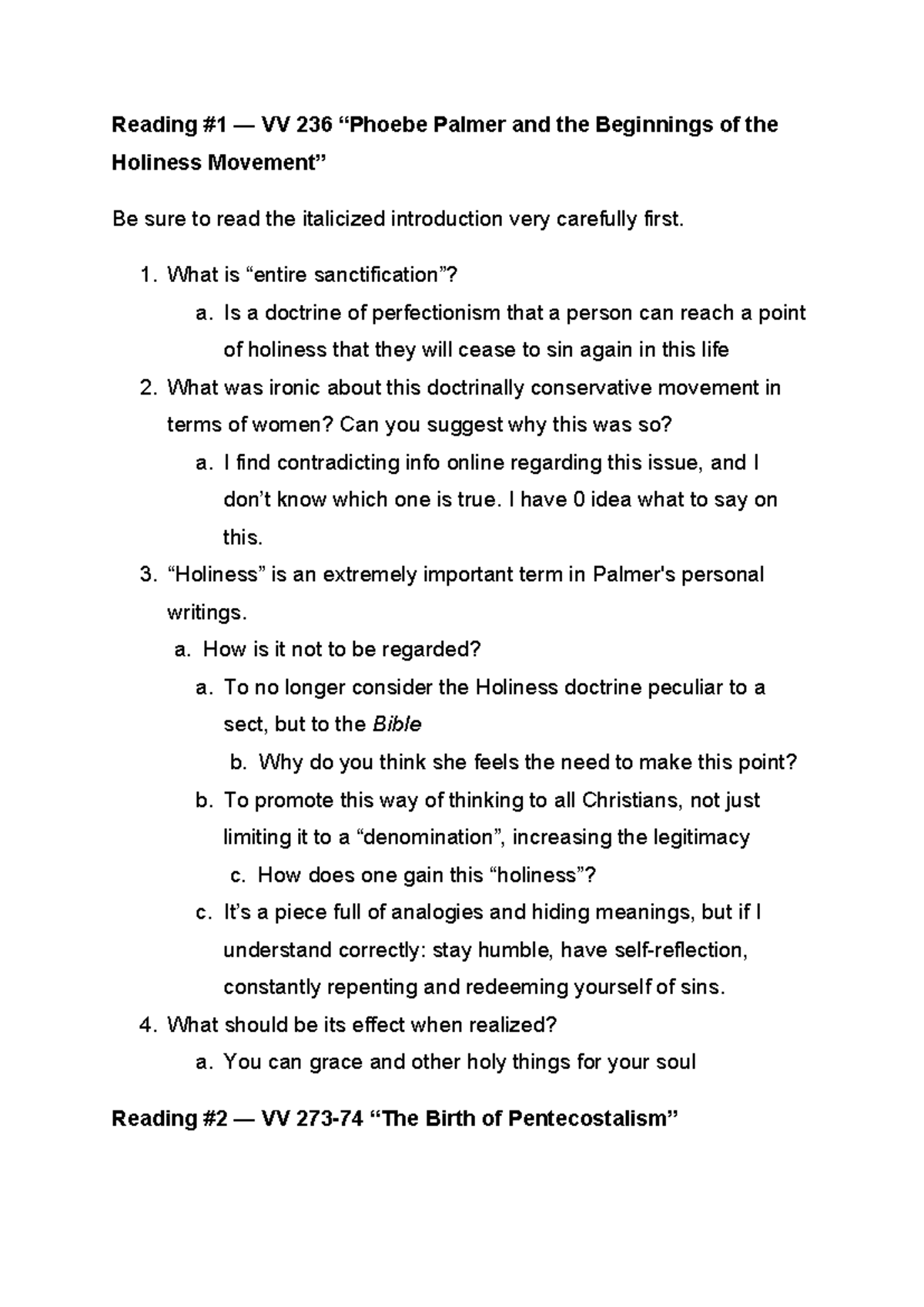 Holiness Movement & Pentecostalism: Tutorial Qs for Week 18 - Studocu