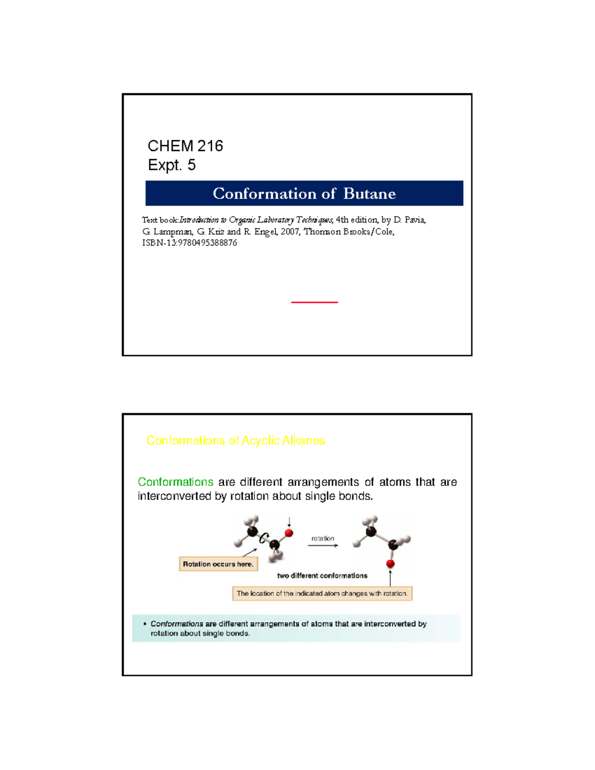 Experiment 5 CHEM 216 Fall 2024 - Conformation of Butane CHEM 216 Expt ...