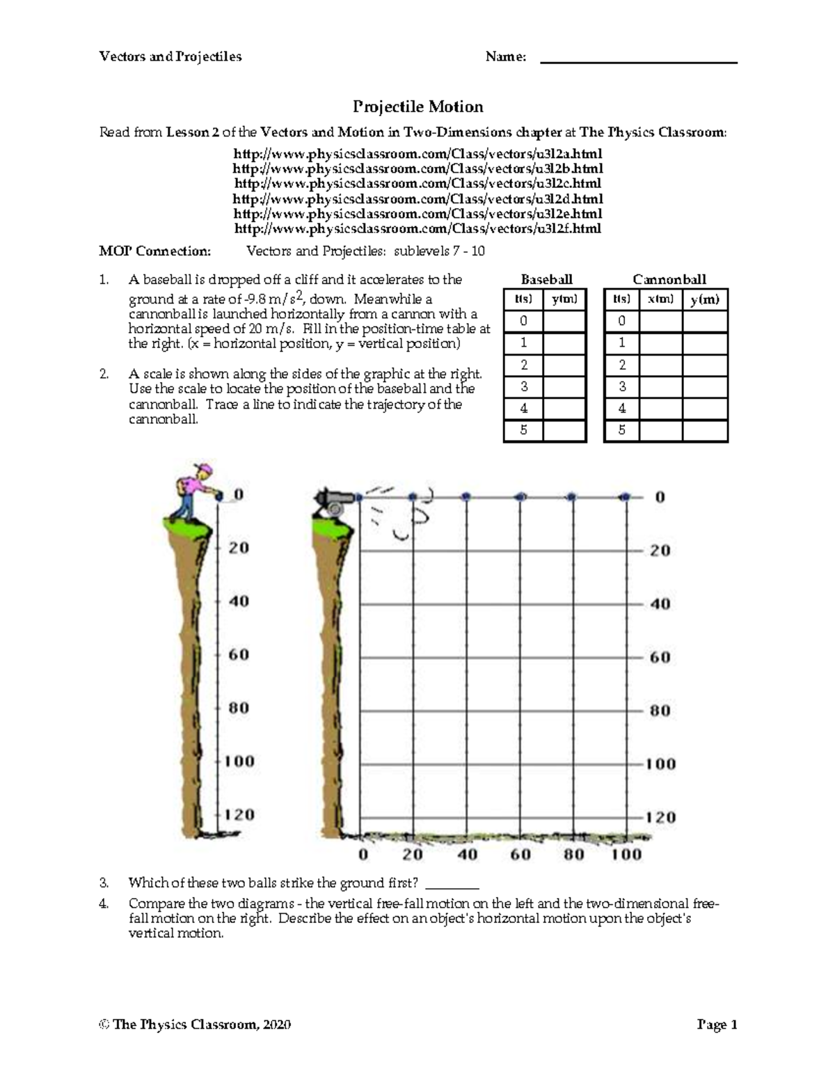 Vectors and Projectiles: Lesson 2 - Projectile Motion Analysis PSYW ...