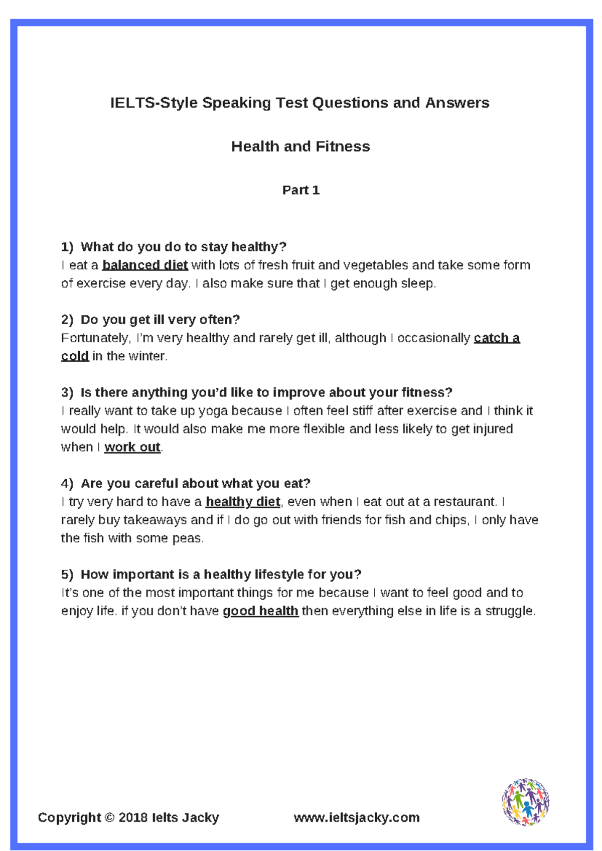 Speaking lesson 8,9,10 - What do you do to stay healthy? I eat a ...