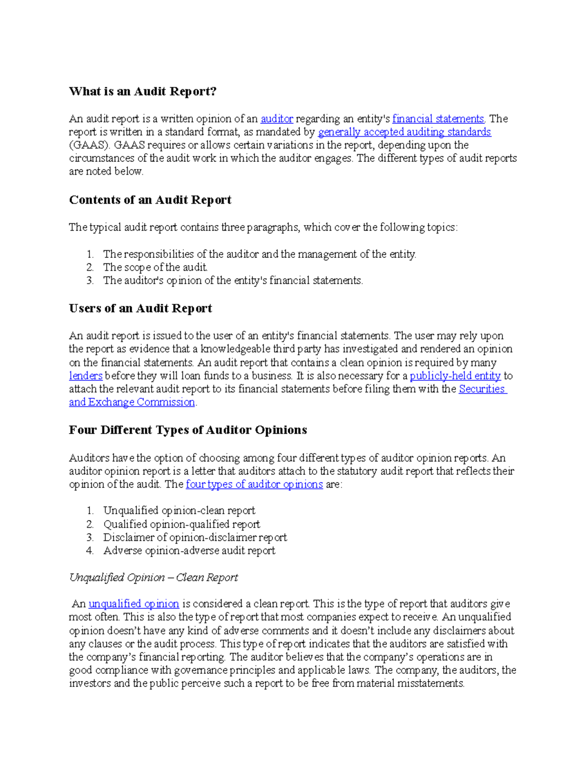 Understanding Audit Reports: Types and Implications - ACC 101 - Studocu