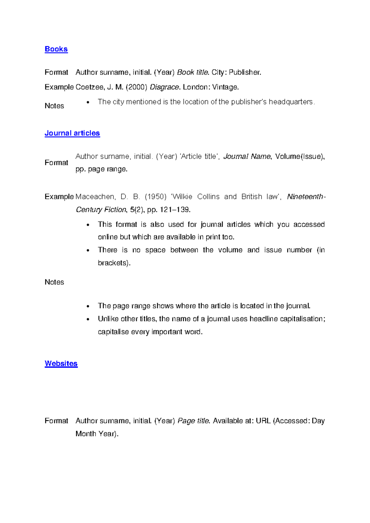 Post text - Books Format Author surname, initial. (Year) Book title ...