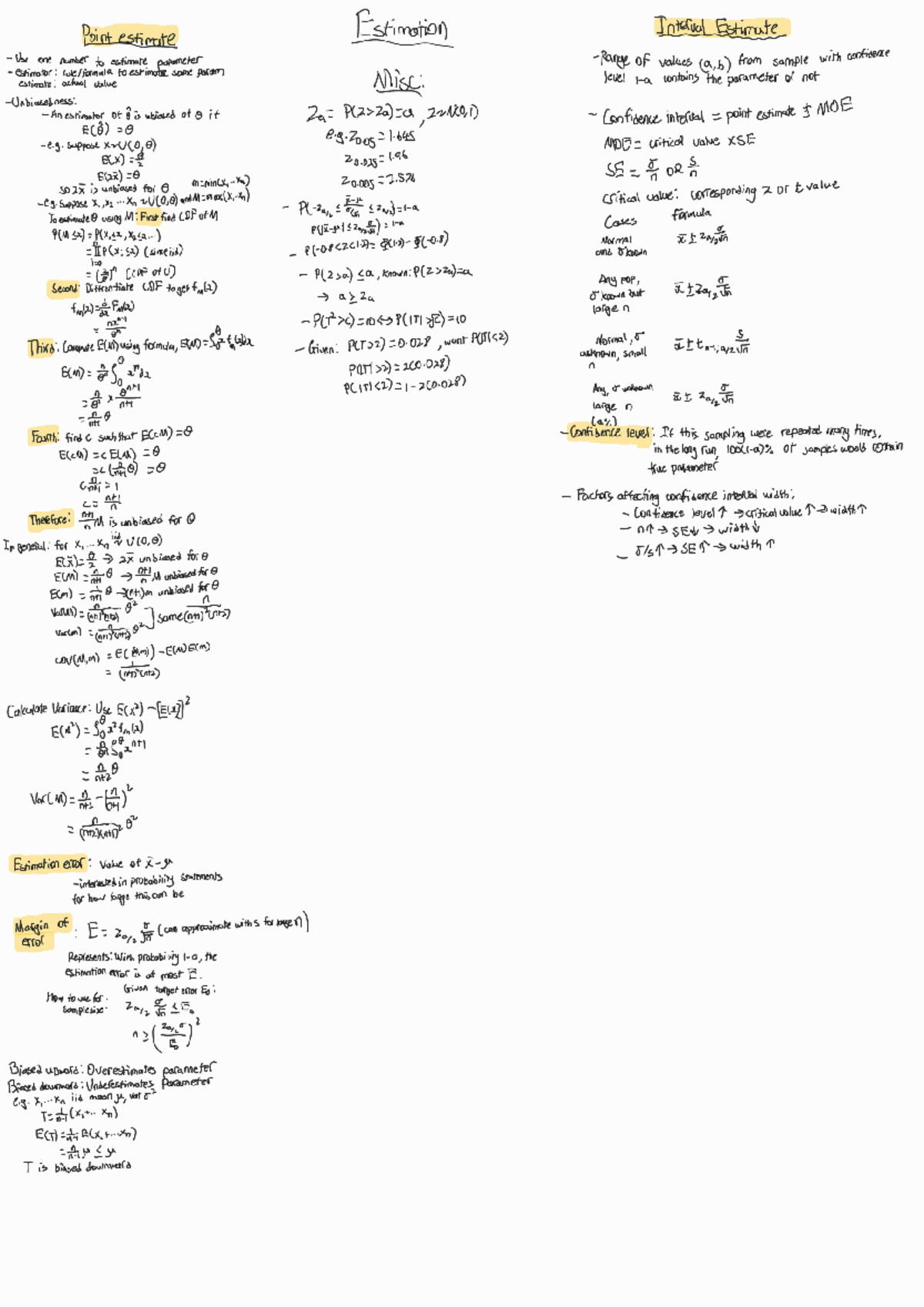 ST2334 Estimation of Biased and Unbiased Values in Samples - Studocu