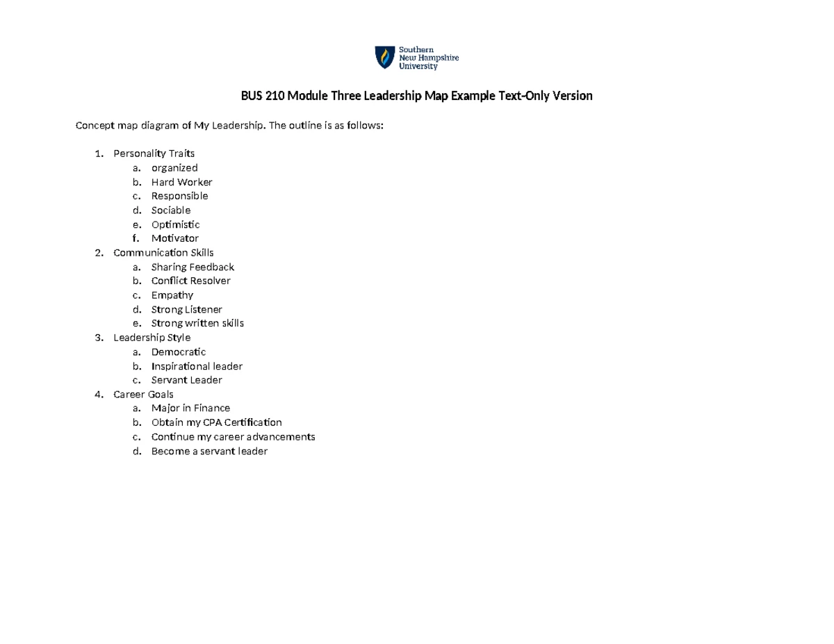 BUS 210 Module Three Leadership Map: Traits, Skills, and Goals - Studocu