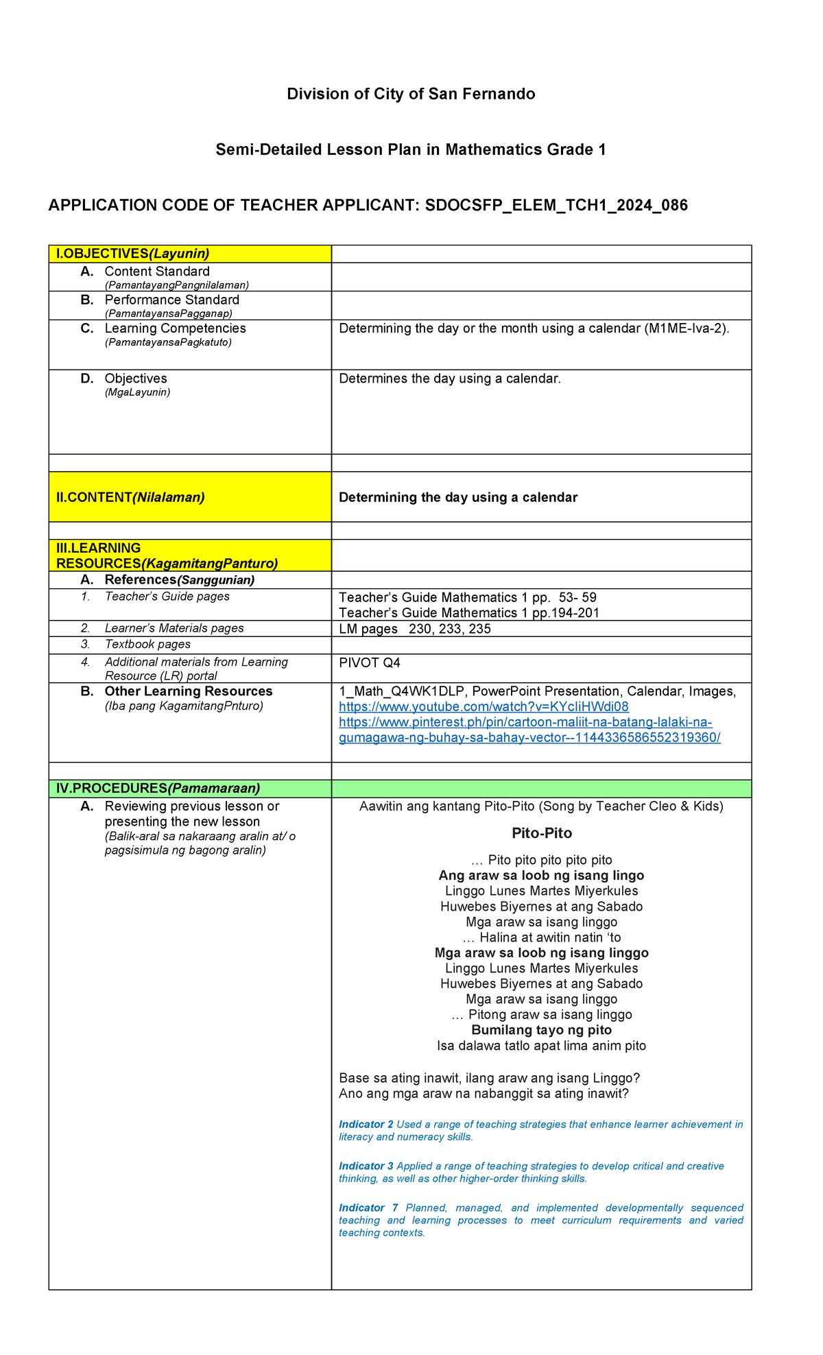 DLP MATH 1 - Semi-Detailed Lesson Plan on Calendar and Days - Studocu