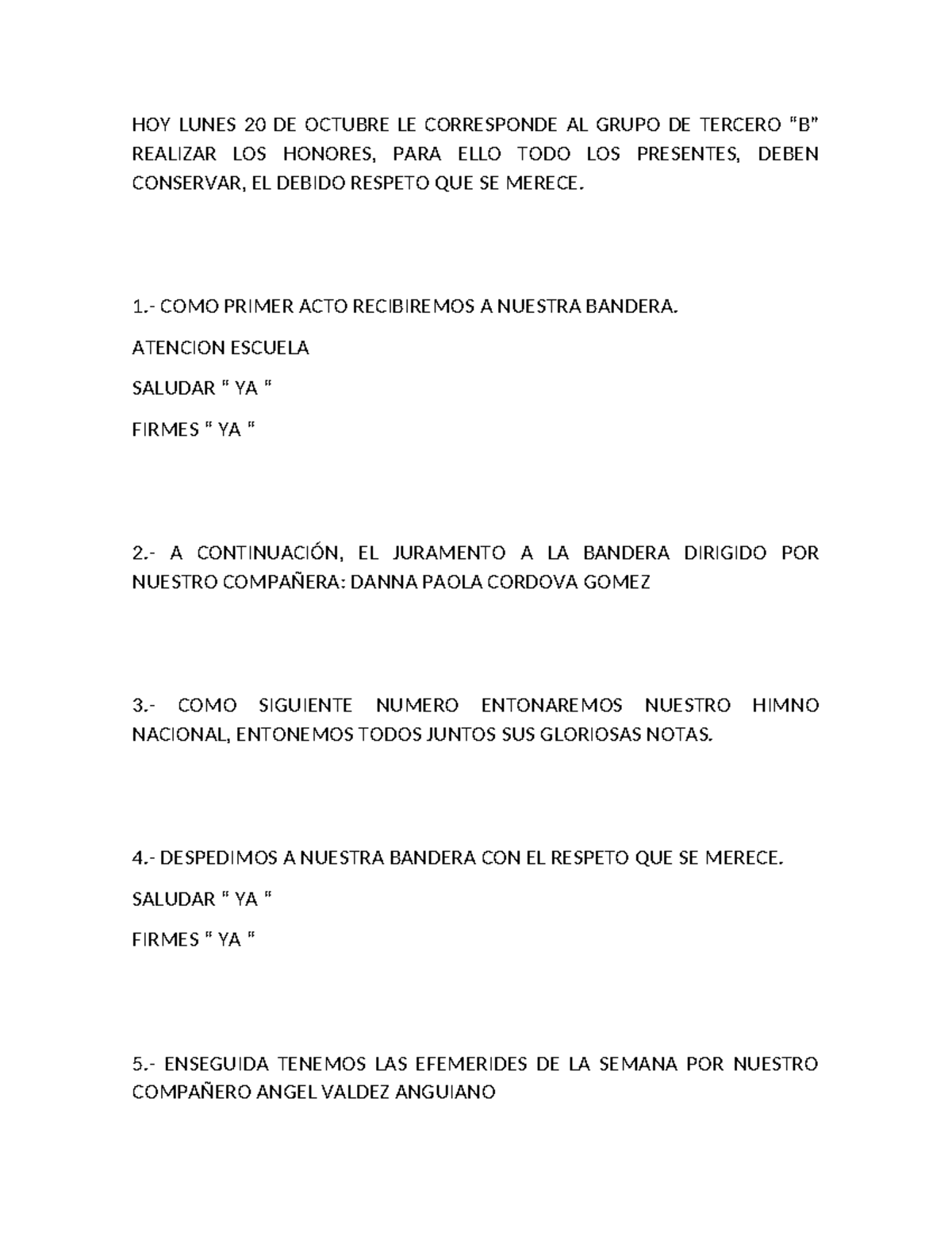 Honores de Tercero B - Acto Cívico del 20 de Octubre - Studocu
