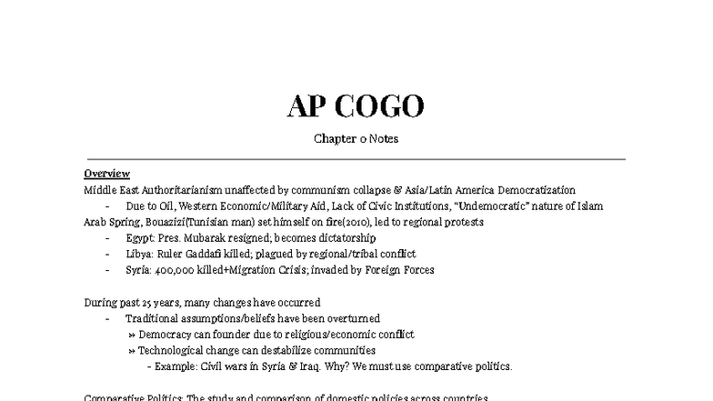 AP COGO - Chapter 0 Notes: Middle East Authoritarianism & Comparative ...