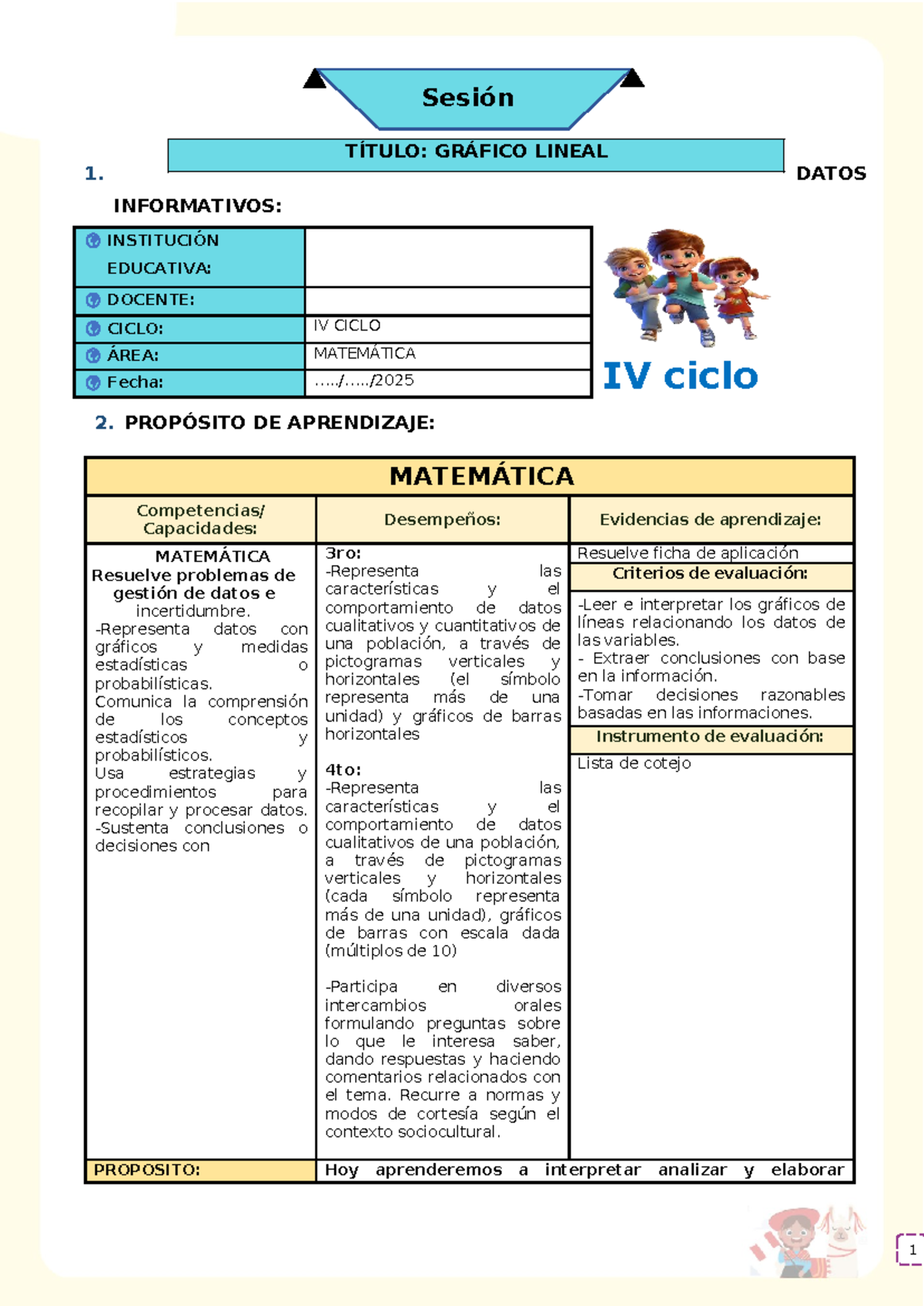 Sesión de Matemáticas: Gráfico Lineal - IV Ciclo MATE - Studocu