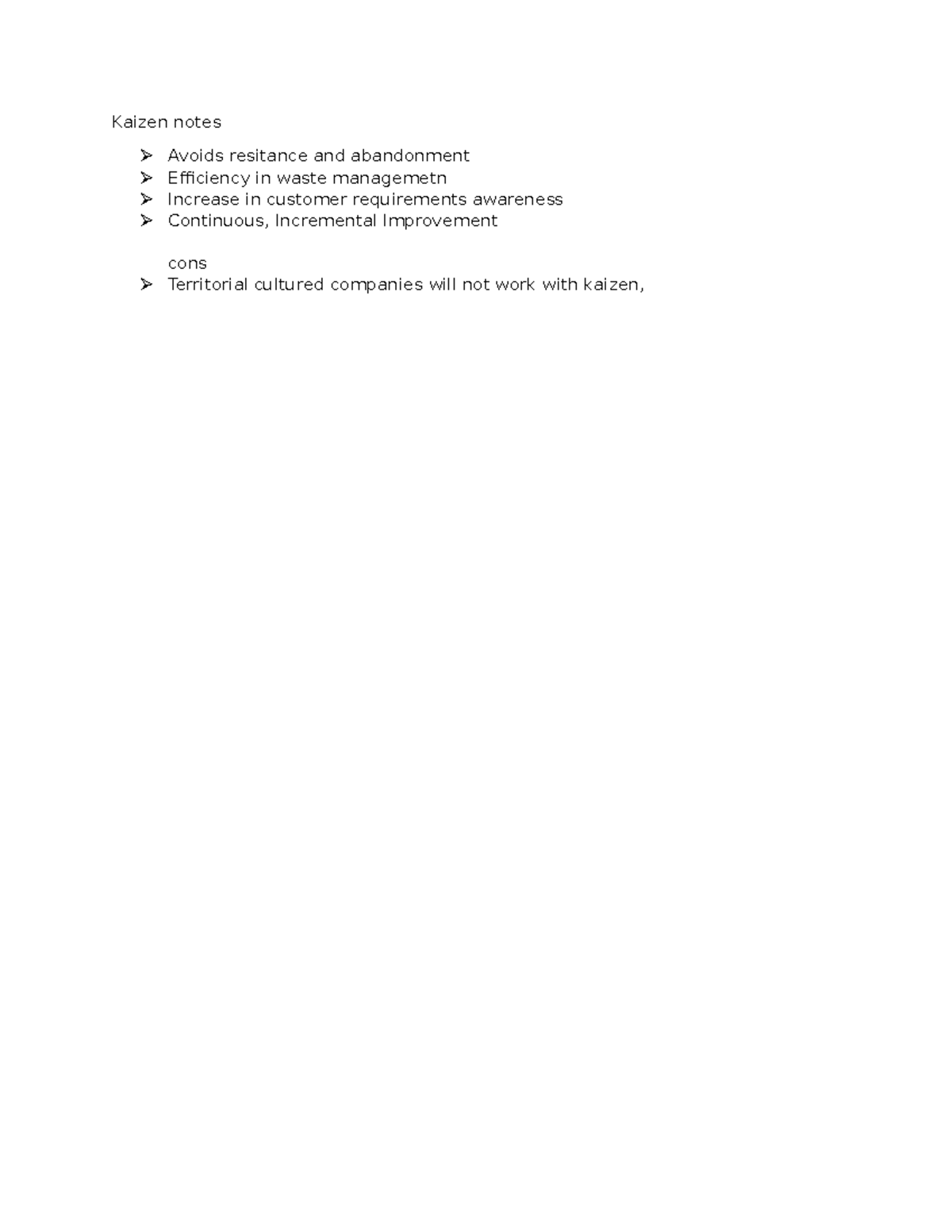Kaizen notes - BS Accountancy - Kaizen notes Avoids resitance and ...