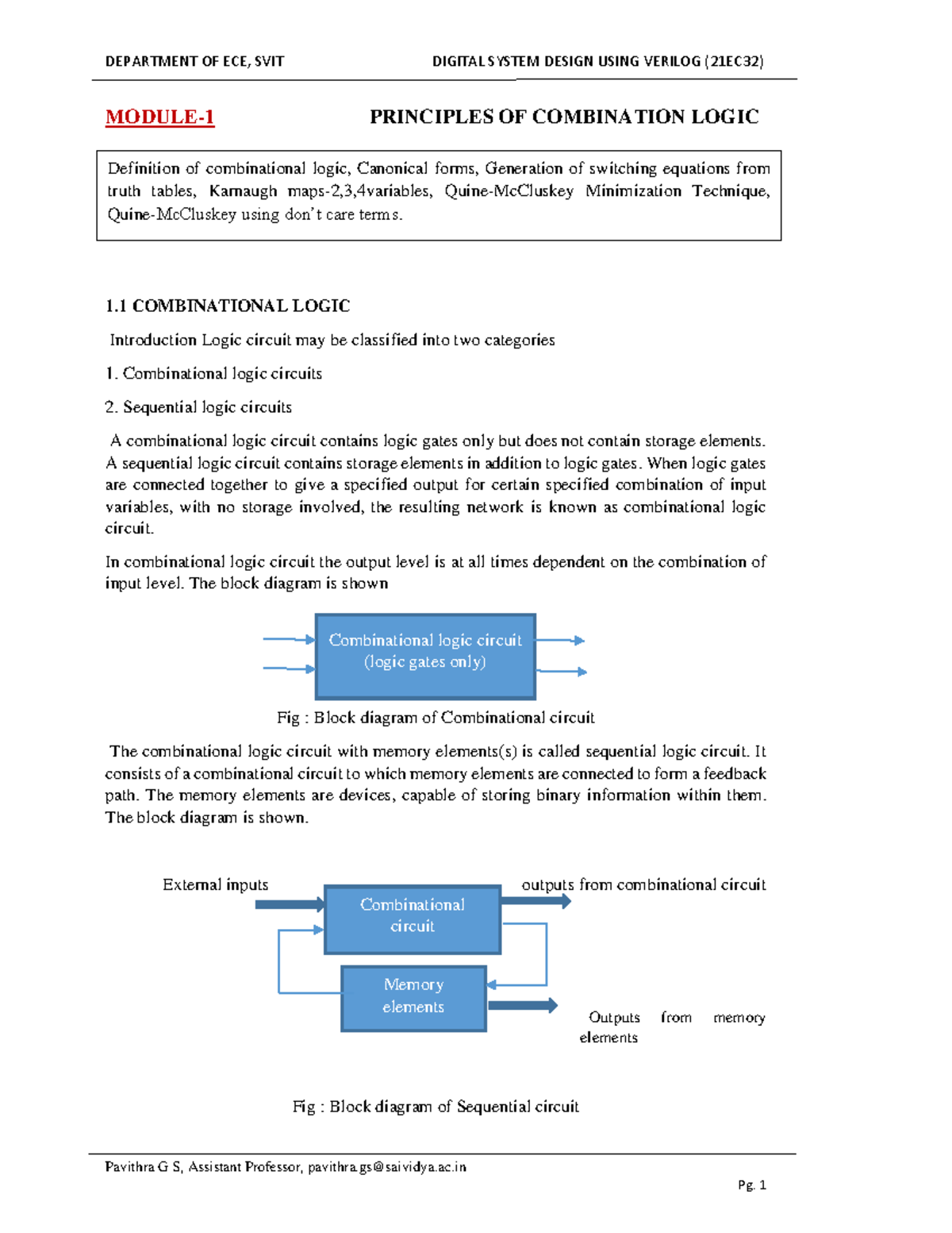 Digital System Design Using Verilog (21EC32) - Combinational Logic ...