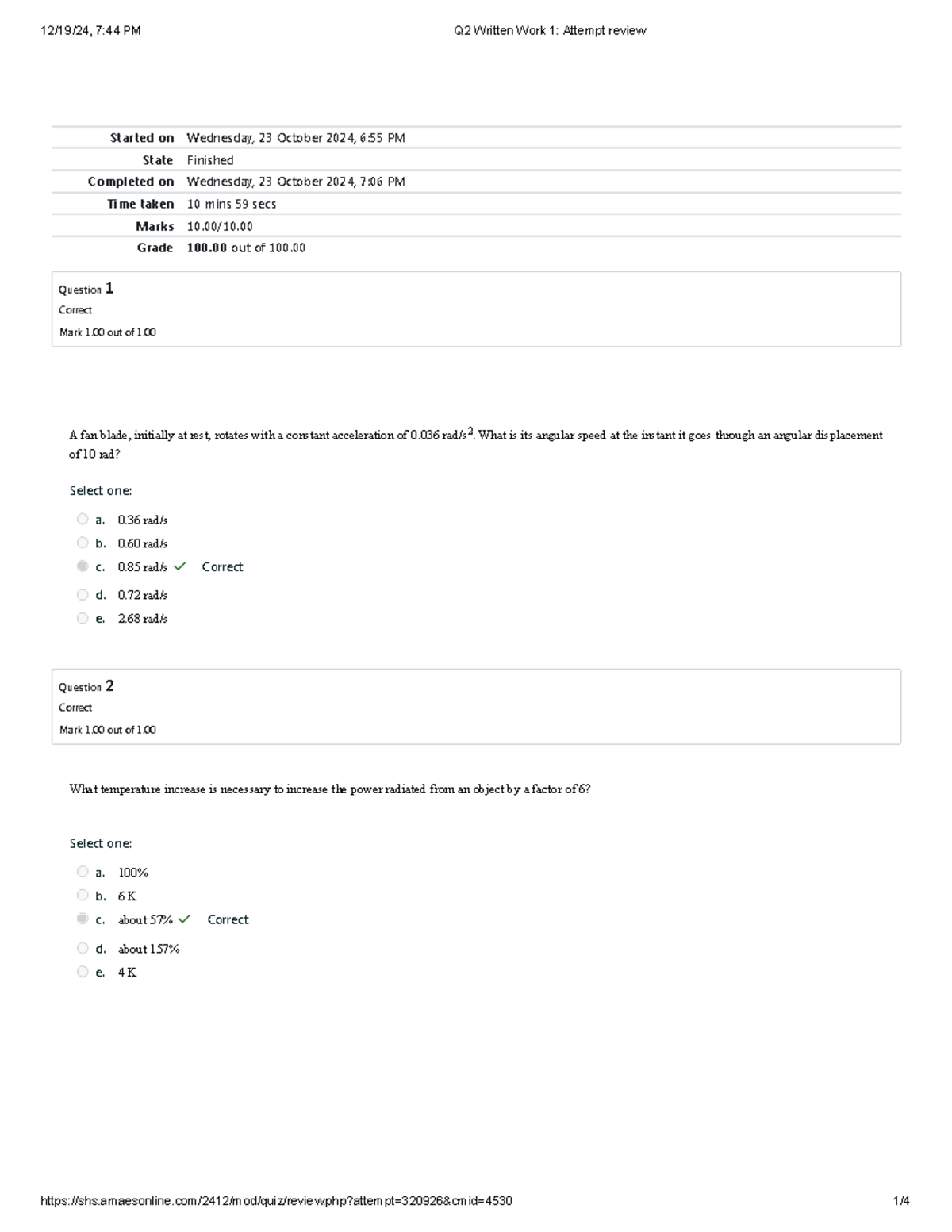 PHYC Q2 Written Work 1 Review & Solutions - Studocu