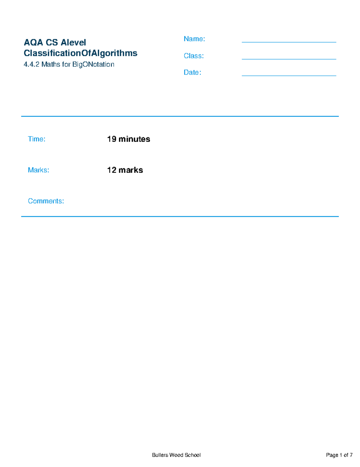 AQA CS Alevel Classification of Algorithms Unit 8: L2 Big O Notes - Studocu