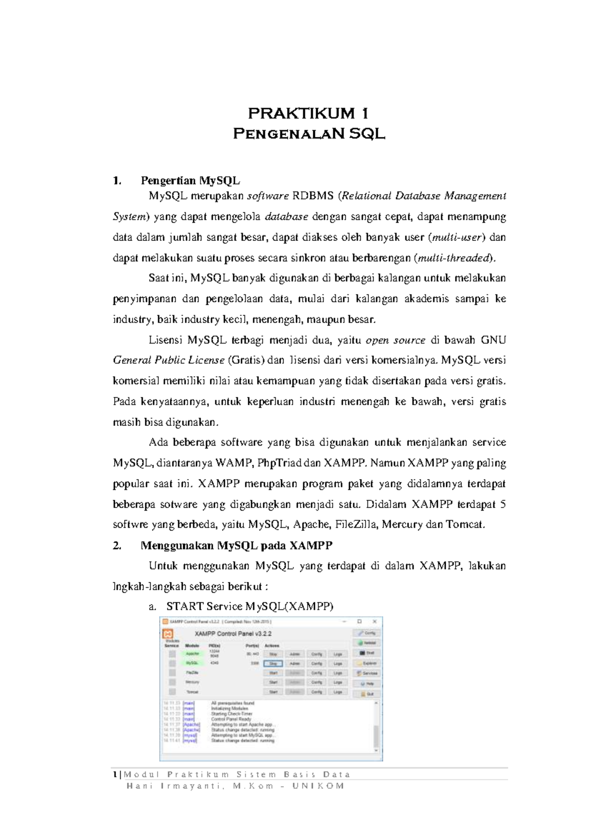 Modul 1 - Pengenalan Praktikum Basis Data MySQL (Sistem Basis Data) - Studocu