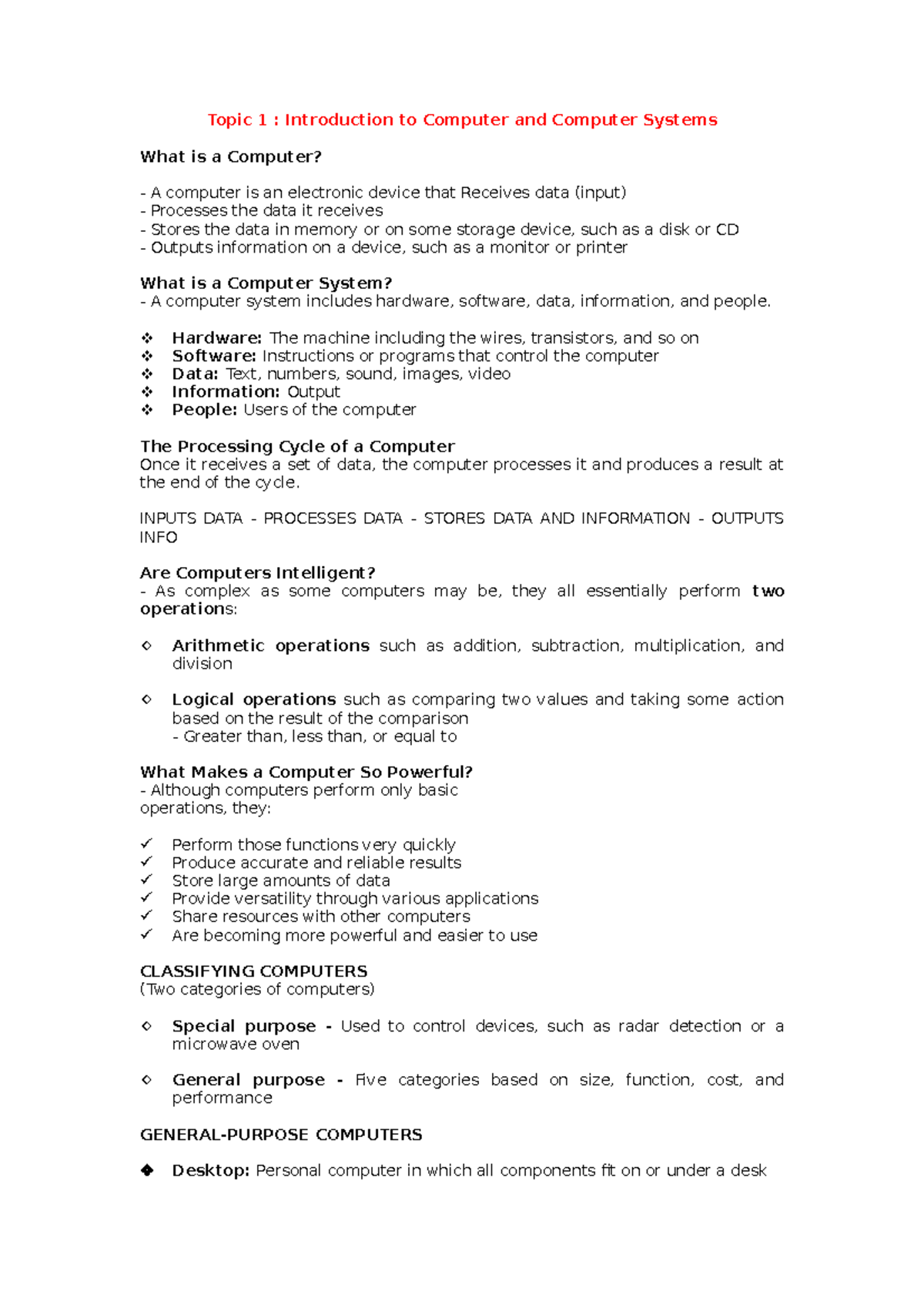 Basic Computer Topic 1 - Topic 1 : Introduction to Computer and ...