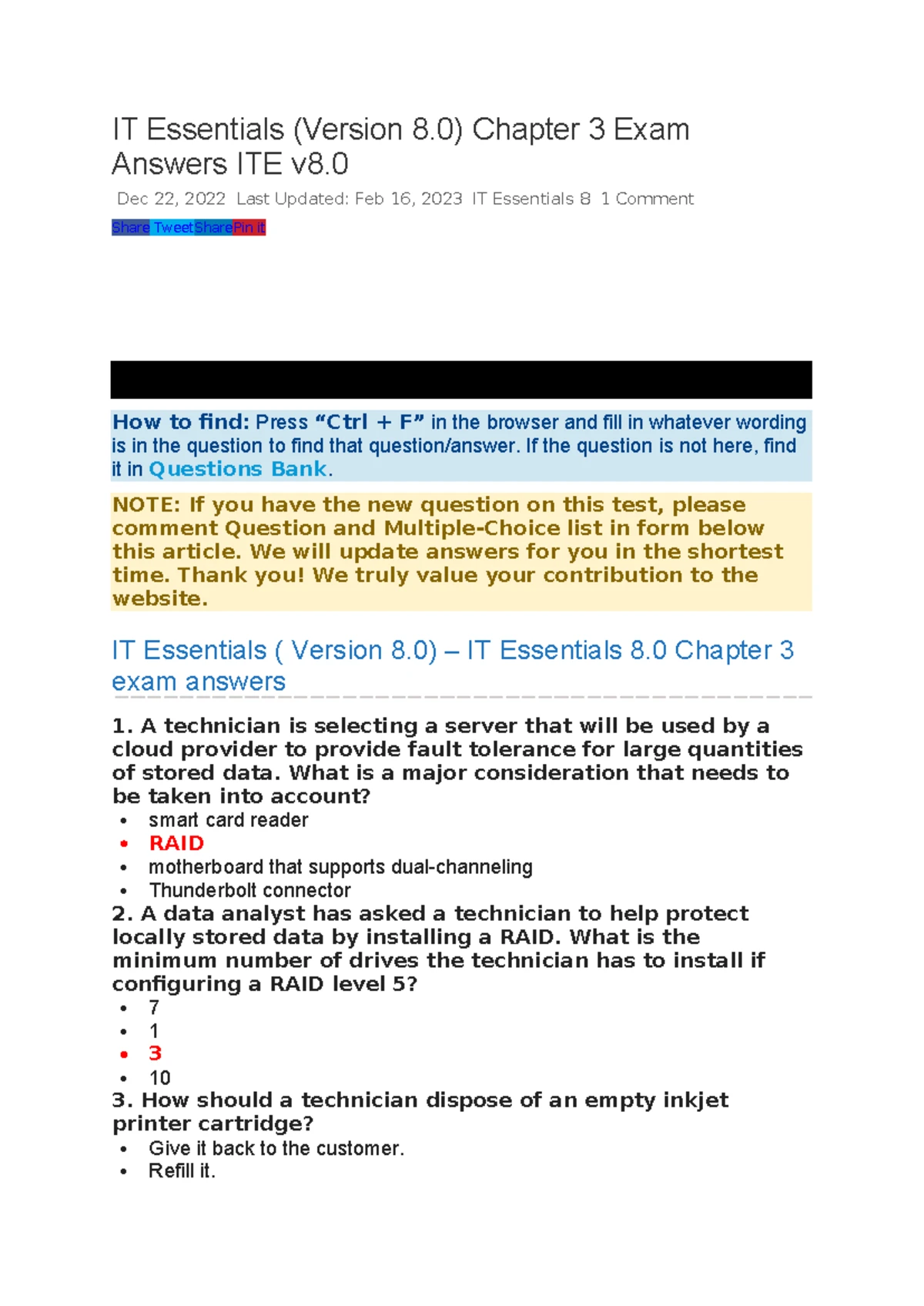 IT Essentials (ITE v8) Chapter 4 - Exam Notes & Solutions - Studocu