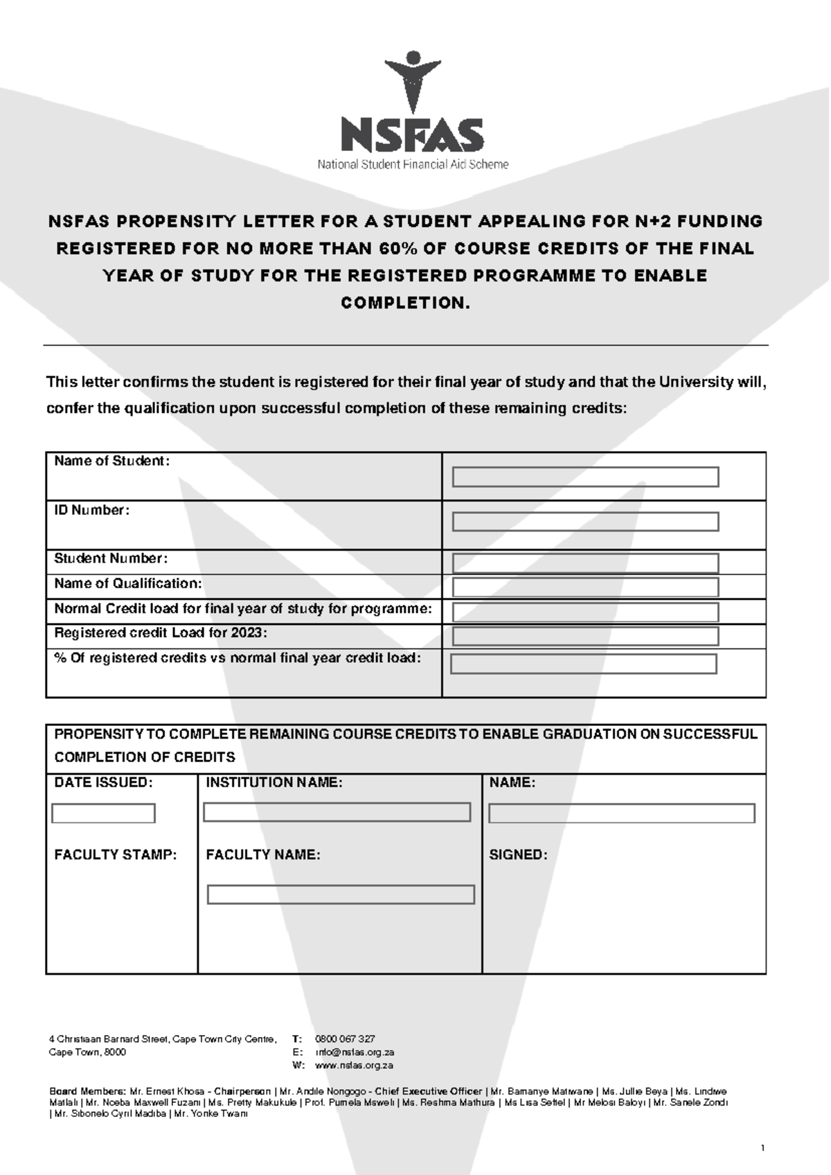 Nsfas Propensity Letter for Student Appeal for N+2 Funding - Studocu