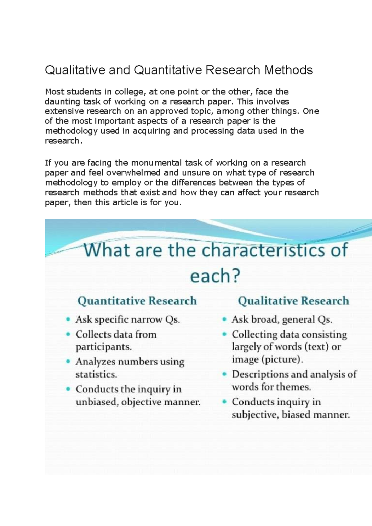 Research Methods Overview: Qualitative vs Quantitative Approaches - Studocu