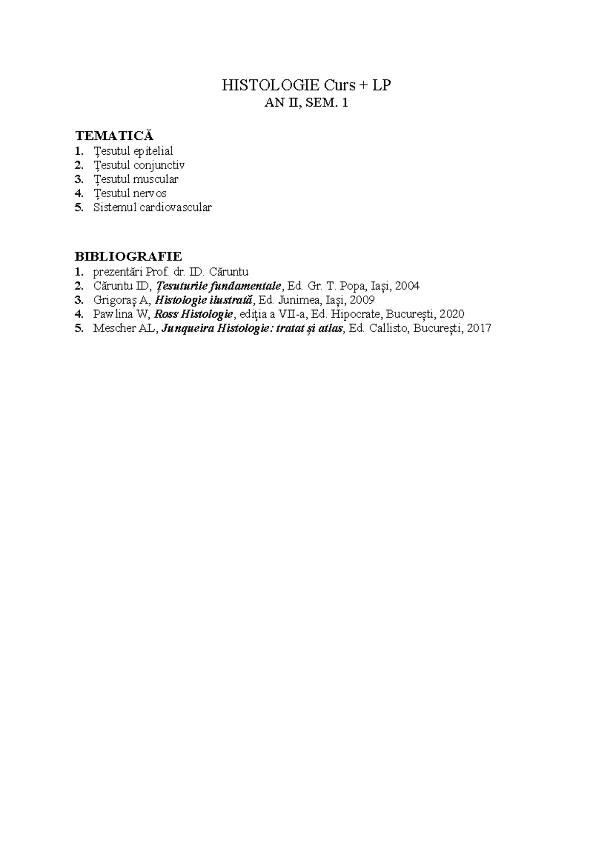 HISTOLOGIE Curs LP AN II, SEM. 1 - Țesuturi Fundamentale - Studocu