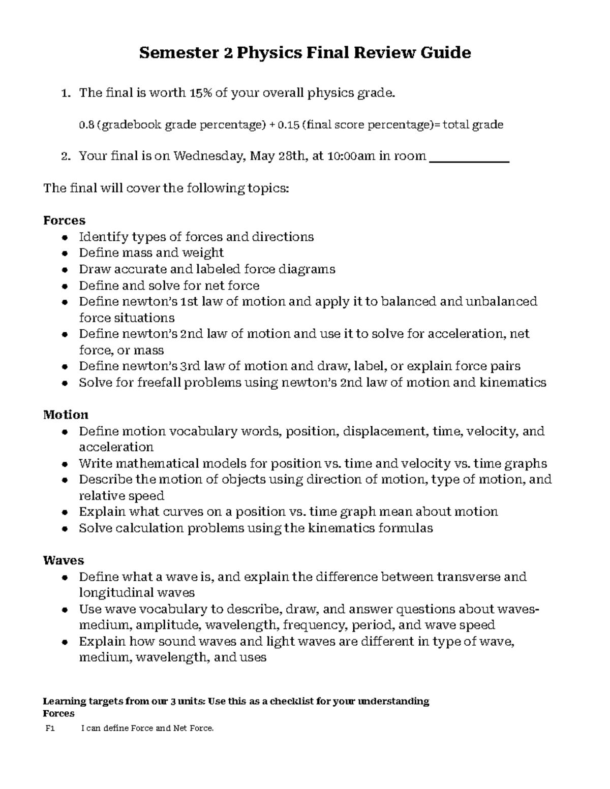 Level 6 Physics S2 Final Exam Review Guide: Key Concepts & Topics - Studocu