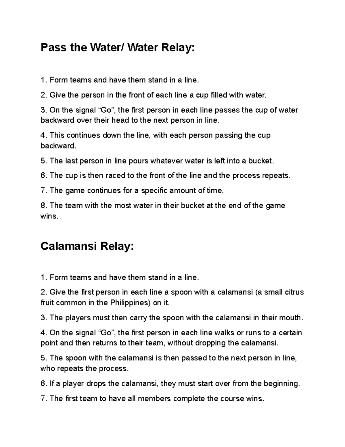 Parlor Games: Fun Relay Activities and Team Games Guide - Studocu