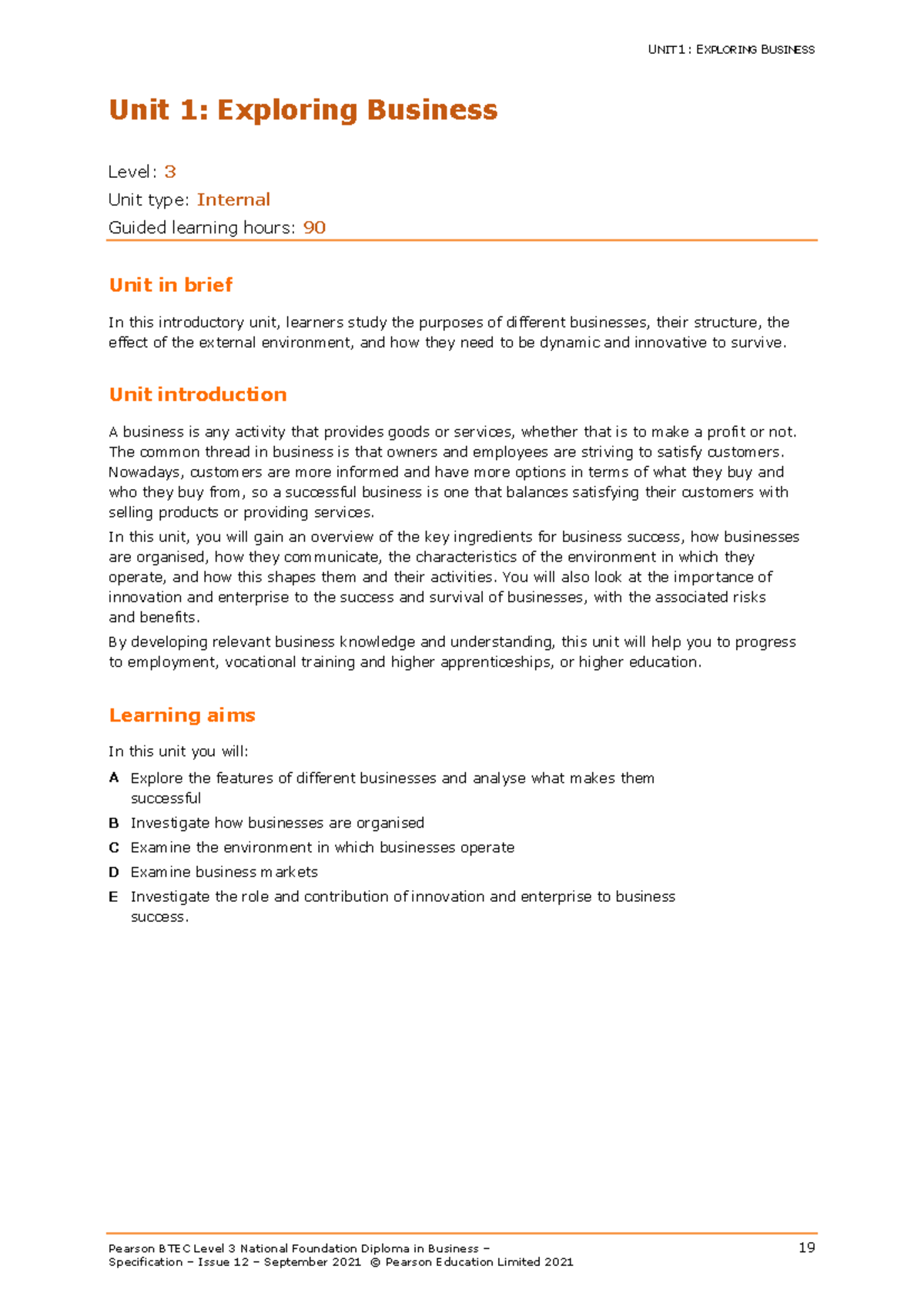 Unit 1: Exploring Business - Pearson BTEC Level 3 National Diploma ...
