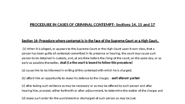 Procedure of Criminal Contempt: Sections 14, 15, and 17 Explained - Studocu