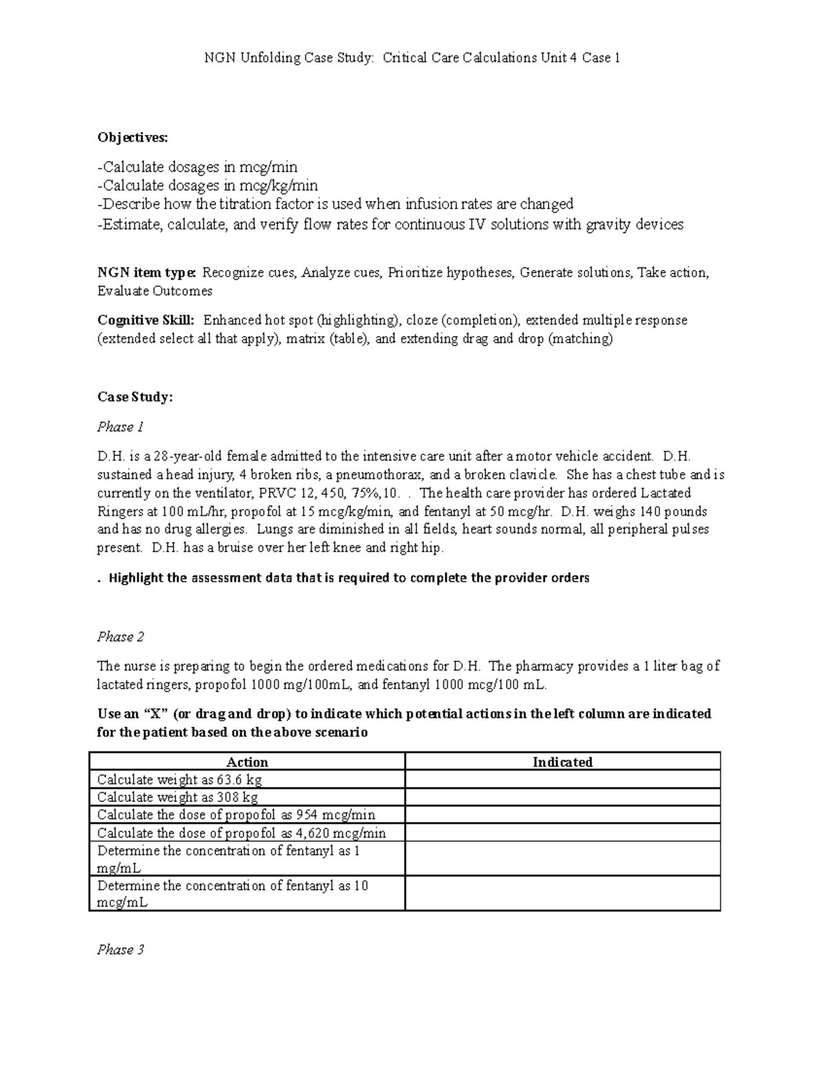 NGN Case Study 2 - Critical Care Meds & Flow Rate Calculations - Studocu